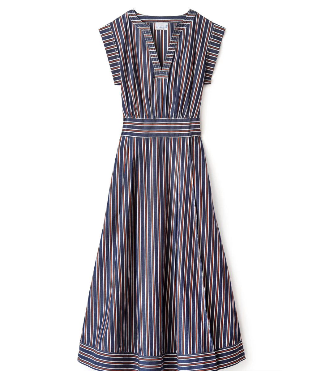 Navy & Tan Strip Dress – TORI BROWN THE LABEL